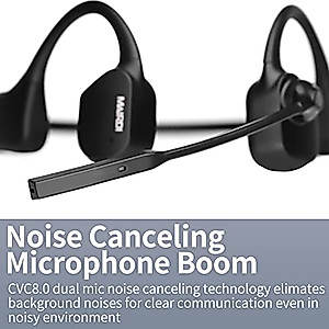 MAIRDI Bone Conduction Headphone with Mic Boom, with USB Dongle, Bluetooth Open Ear Headphone with AI Noise Canceling Microphone, Wireless Headset for Office Work Driving Sport Running Bicycling