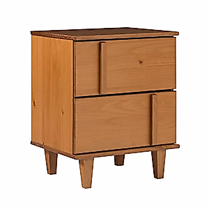 Walker Edison Sprague Contemporary Detailed Drawer Solid Wood Nightstand, 20 Inch, Caramel