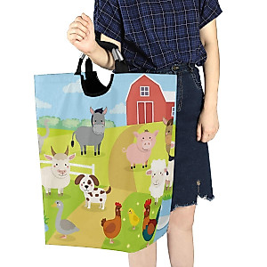 senya Farm Animals Large Laundry Basket Shopping Bag, Collapsible Fabric Laundry Hamper, Foldable Clothes Bag, Folding Washing Bin (e5)