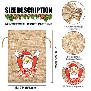 TANGXIA Christmas Small Burlap Bags with Drawstring, Burlap Gift Bags Christmas Linen Treat Sacks Gift Wrapping Bags Xmas Holiday Party Favors Bags(7x5 inch, 24 Pcs)