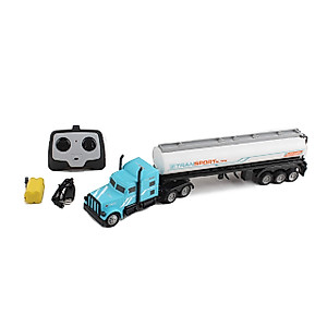 Vokodo RC Semi Truck and Trailer 18 Inch 2.4Ghz Fast Speed 1:16 Scale Rechargeable Battery Remote Control Tractor Tanker Hauler Car Big Rig 18 Wheeler Toy for 3 4 5 6 7 8 Year Boys Kids (Aqua Blue)