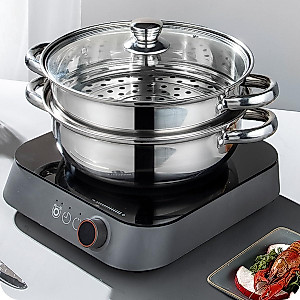 Steamer Pot for Cooking 11-inch Steam Pots with Lid, Multipurpose Steam Pot Stainless Steel Steaming Pot Cookware with Handle for Vegetable, Stews, Pasta, Dumpling, Sauce, Food (3 Tier)