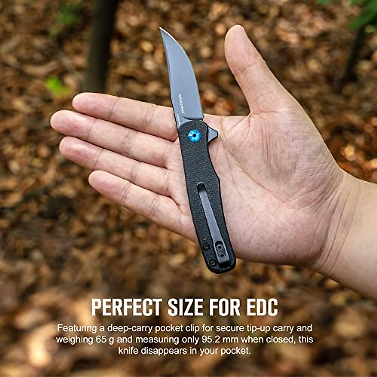 OKNIFE Mini Chital Folding Pocket Knife, Small Pocket Knife with Black Titanium Coated D2 Steel Knife Blade, G10 Handle and Pocket Clip for Hiking and Camping