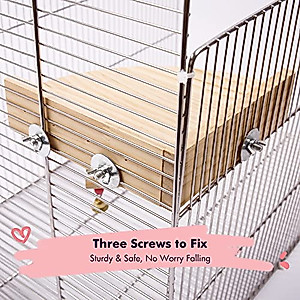 Lelepet Bird Wood Perch Platform Stand, Pet Bird Climbing Swing Toy, Parakeet Perches for Cage, Bird Corner Shelf, Wooden Flat Perch for Cockatiel Budgie Conure Parrot, Funny Bird Cage Perch with Bell