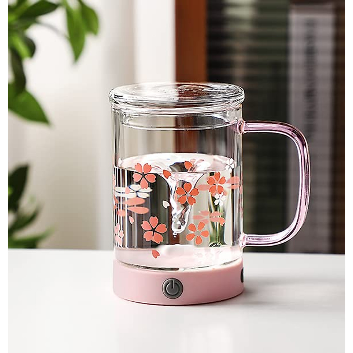 Jadelute Automatic stirring cup, high borosilicate glass, suitable for coffee, milk,granule,syrup,sachets and other drinks丨Sakura 400ml