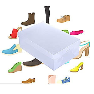UtySty 4 Pack Foldable Shoe Boxes Clear Plastic Stackable Shoe Storage Organizer Clamshell Lady Boot Transparent Thickened Collapsible Woman’s Tidy up Save Space Men Kids