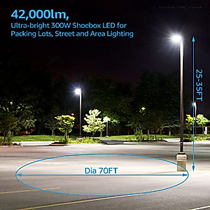 LEONLITE 300W LED Parking Lot Light with Adjustable Slip Fitter, 42000LM 100-277V Commercial Shoebox Lights, Dimmable Dusk to Dawn Photocell Area Lighting, IP65 Street Pole Light, 5000K, UL Listed