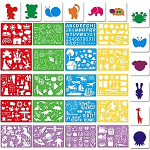 Stencils for Kids, 32 pcs Plastic Drawing Stencils Kits Animals Shape Stencils for Kids Boys Grils Crafts School Art Projects
