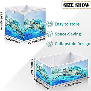 visesunny Closet Baskets Sea Turtle Storage Bins Fabric Baskets for Organizing Shelves Foldable Storage Cube Bins for Clothes, Toys, Baby Toiletry, Office Supply