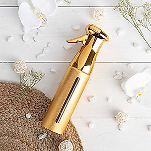 Salon Style Hair Spray Bottle (10oz) Patent – 360 Ultra Fine Water - Continuous Aerosol Free Trigger Mist Sprayer Bottle by Beautify Beauties (Gold)