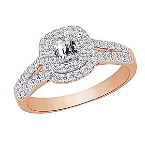 AFFY Cushion Shape Split Shank Double Halo Engagement Wedding Ring In 14k Rose Gold With 0.62 cttw White Natural Diamond With Ring Size 5