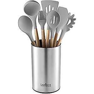 Stainless Steel Kitchen Utensil Holder, Kitchen Caddy, Utensil Organizer, Round Shape Utensils Crock, 7" by 4.3" (utensils not included)