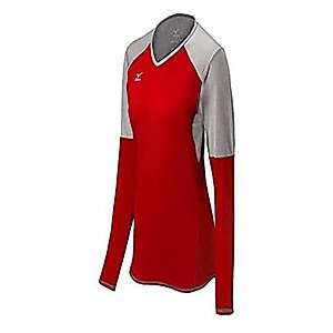 Mizuno Women's Techno VI Long Sleeve Volleyball Jersey, Red/Silver, X-Small