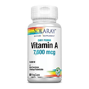Solaray, Dry Form Vitamin A, 7,500 mcg, 60 VegCaps