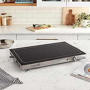 Megachef Electric Warming Tray with Adjustable Temperature Control, 24 in, Silver, Black