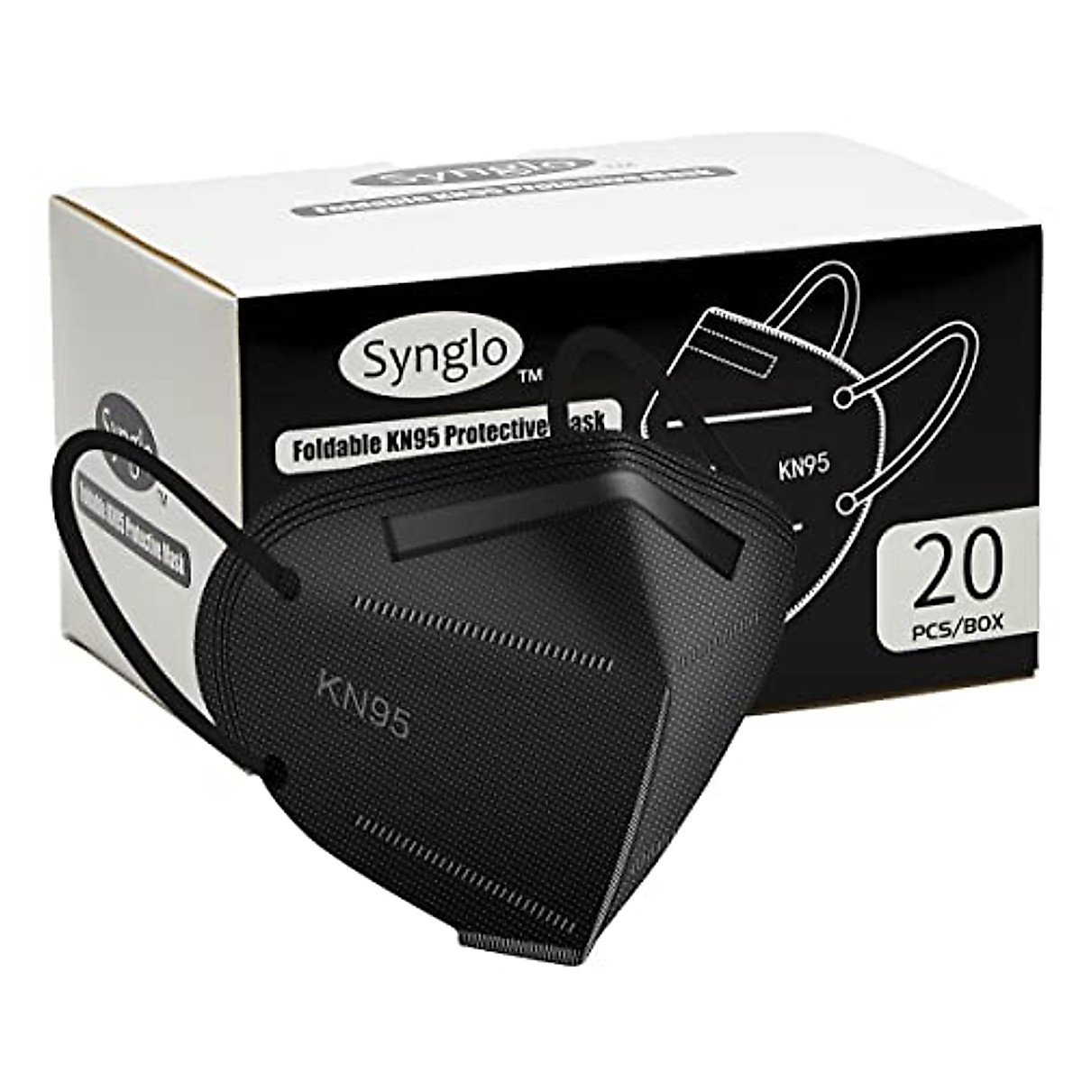 SYNGLO KN95 Face Masks 50 Pack, Individually Wrapped 5 Layer Mask For Adults, Filter Efficiency≥95% (Black20)