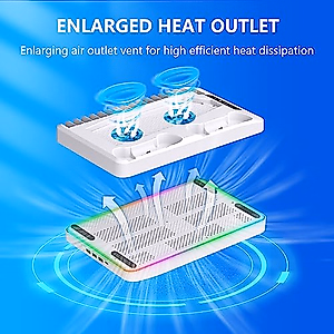 Cooling Stand for Playstation 5 Console Disc/Digital Edition, Cooling Station for PS5 w/Controller Charger,4 USB Hub&16 Games&Media Remote Holder&RGB Lights,Vertical Gaming Base for PS5 Accessories
