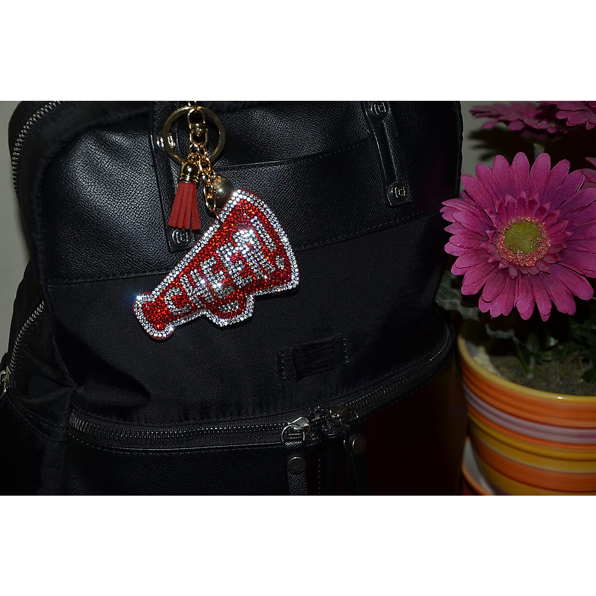 Popfizzy Red Cheer Keychains for Girls, Bling Cheerleader Backpack Keychain, Cheerleading Bag Charm, Cheer Gift, Cheer Pom Pom Keychain