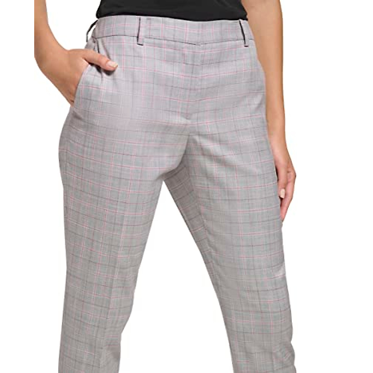 DKNY Women's Casual Pockets Frontfly Pant, Grey/Pomegranate