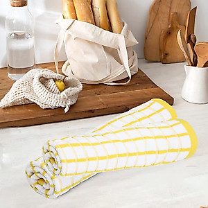 Urban Villa Kitchen Towels Yellow/White Set of 3 Terry Kitchen Towels 100% Cotton Ultra Soft Size 20X30 Inches Highly Absorbent Over Sized Kitchen Towels with Hanging Loop Kitchen Towels