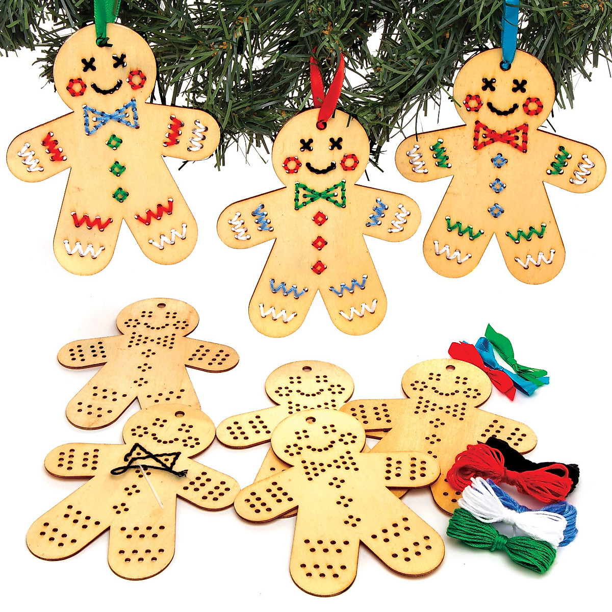 Baker Ross AT187 Gingerbread Wooden Cross Stitch Ornament Kits - Pack of 5, Cross Stitch for Beginners and for Kids Arts and Crafts Projects