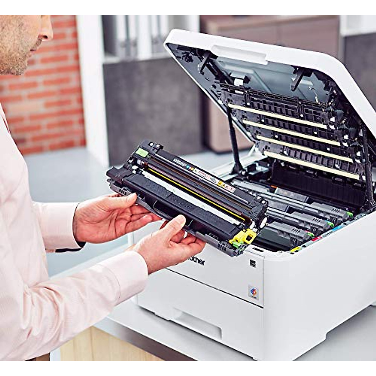 Brother HL-L3230CDW Compact Digital Color Laser Printer, Wireless Printing, Automatic Duplex Printing, Built-in Wireless, 256 MB, 25 ppm, 250-sheet, White-Bundle with Printer Cable