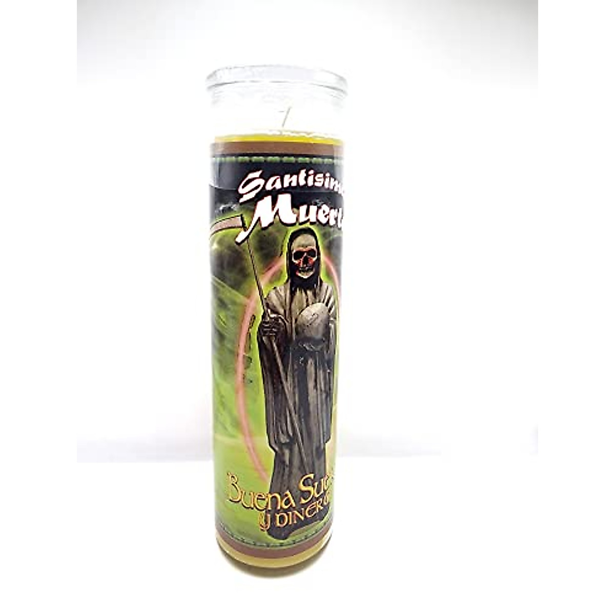 Holy Death 7 Day Yellow Candle -veladoras para la Santa Muerte , Santa Muerte Veladora-Santisima Muerte-7 Day Candle- devotional Candle- Yellow Candle- Good Luck and Financial Prosperity