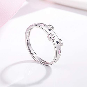 QIAN0813 Creative Cute Pink Red Pig Rings Popular Lucky Piggy Animal Couple Adjustable Open Ring for Women Jewelry (Pink)