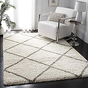 SAFAVIEH Hudson Shag Collection Area Rug - 9' x 12', Ivory & Grey, Modern Trellis Design, Non-Shedding & Easy Care, 2-inch Thick Ideal for High Traffic Areas in Living Room, Bedroom (SGH281A)