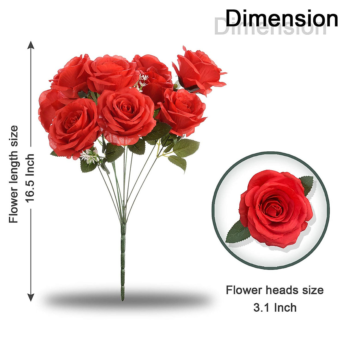 KONCHILE Artificial Roses Bouquet Silk Flower 10 Branch 10 Heads Big Fake Rose Wedding Bridal Floral Arrangement Home Office Party Garden Decor