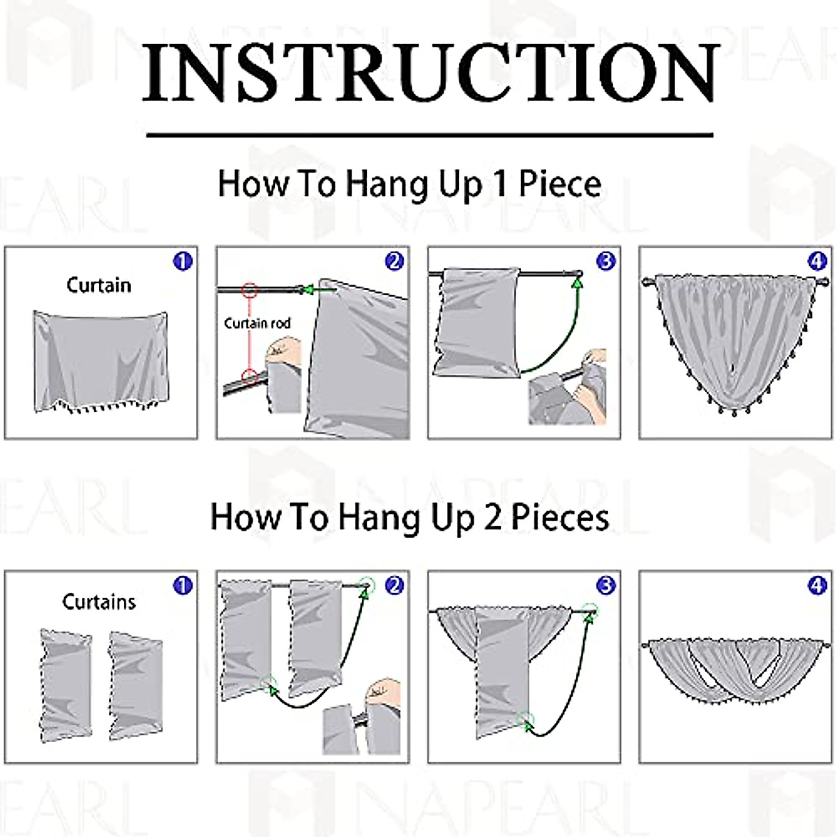 NAPEARL Swag Valance for Windows-Beige Organza Sheer Waterfall Valance, Elegant Beaded Valance Curtain for Bathroom, Kitchen, Small Windows (1 Valance, 57 x 37 Inch)