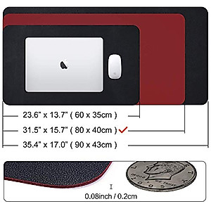 Dual Sided Leather Desk Pad (31.5 x 15.7"), Office Waterproof Desk Mat, PU Mouse Pad, Desk Protector Cover, Desk Writing Mat for Office/Home/Work/Cubicle (Black/Red)