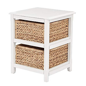 OSP Home Furnishings Seabrook 2-Tier Storage Unit with Natural Baskets, White Finish