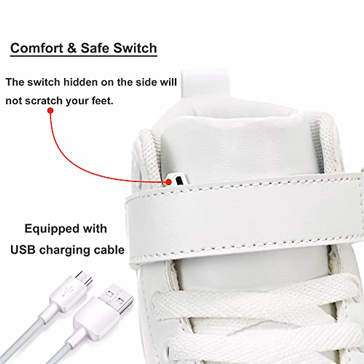 APTESOL Unisex LED Shoes High Top Light Up Sneakers USB Rechargeable Flashing Shoes for Women Men (White,5.5 Women/4 Men)