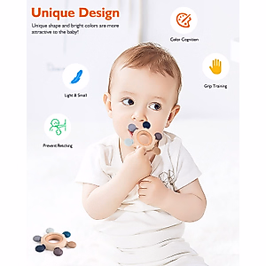 akolik Baby Teething Toys for Babies 0-6 6-12 Months Rudder Teether BPA Free with Wooden Ring Silicone Chewable Teether Help with Teething Pain Relief (Helm A)