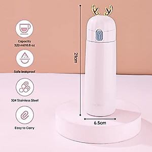 Water Bottle, Insulated Stainless Steel Water Bottle, Deer Horn Kids Cups, Vacuum Insulated Double Wall Camping Tumbler, Gifts for Women, Christmas, Friends, Mom, Her, Sister, Aunt, Daughter, 350 ML