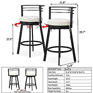 PatioFestival Patio Swivel Bar Stools Set of 2,Outdoor High Bistro Stools&Bar Chairs with Curved Backrese,Morden Cushioned All-Weather Bar Dining Chair Patio Furniture for Deck Lawn Garden