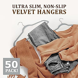Premium Velvet Hangers 50 Pack, Heavy Duty Study Gray Hangers for Coats, Pants & Dress Clothes - Non Slip Clothes Hanger Set - Space Saving Felt Hangers for Clothing