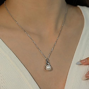 FANCIME June Birthstone 925 Sterling Silver Twist Pearl Necklace with Genuine Quality 9-10mm Freshwater Cultured Pearls Fine Pearl Jewelry for Women