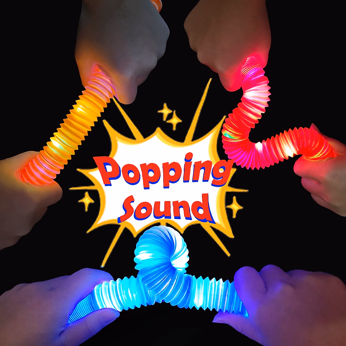 Easter Basket Stuffers for Toddlers -6 PCS,Light Up Pop Tubes Toys Gifts for Kids,Glow Sticks Party Favors,LED Bracelets Necklaces Accessories for Children,Camping Essentials Camp Fun for Boys Girls