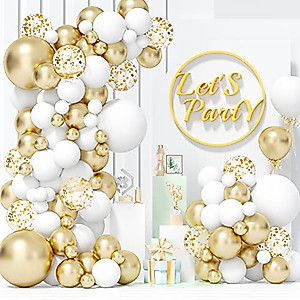 ZOPIBAICO White Gold Balloon Garland Arch Kit - 124pcs 18 12 10 5In White Metallic Chrome Gold and Gold Confetti Latex Balloons for Graduation Birthday Wedding New Year Party Decorations