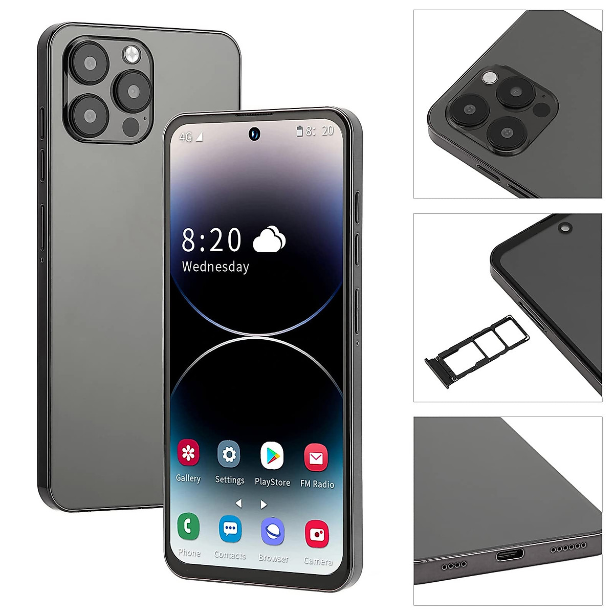 LEYT I14 Pro Phone, 4000mAh 4GB 128GB Battery Gravity Sensor Distance Sensor Black Unlocked Mobile Phone for Work (US Plug)