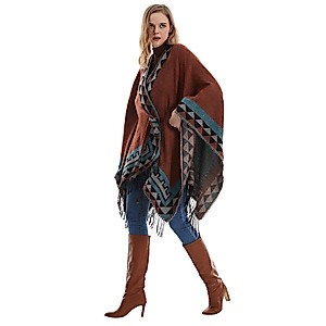 MissShorthair Women's Printed Shawl Wrap Fashionable Open Front Poncho Cape, Gift for Women
