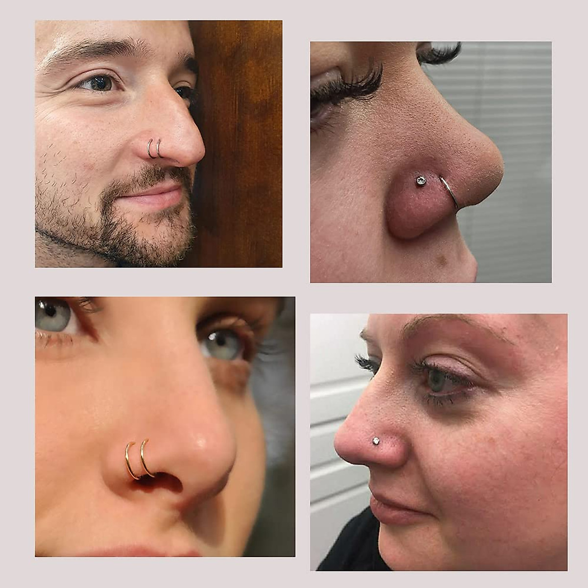 Vegolita 21PCS 20G 316L Stainless Steel Nose Rings Hoop for Women Men Double Nose Ring CZ Nose Stud Piercing Jewelry S