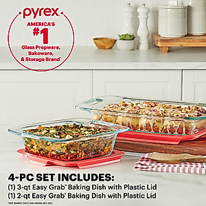 Pyrex 4-Piece Extra Large Glass Baking Dish Set With Lids and Handles, Oven and Freezer Safe