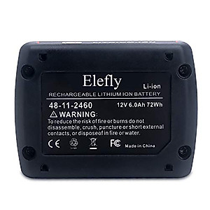 ELEFLY 2 Pack M12 6.0Ah Replacement for Milwaukee M12 12V Lithium Battery 48-11-2460 48-11-2411 48-11-2401 48-11-2402 48-11-2440, Compatible with Milwaukee 12-Volt M12 Cordless Tools