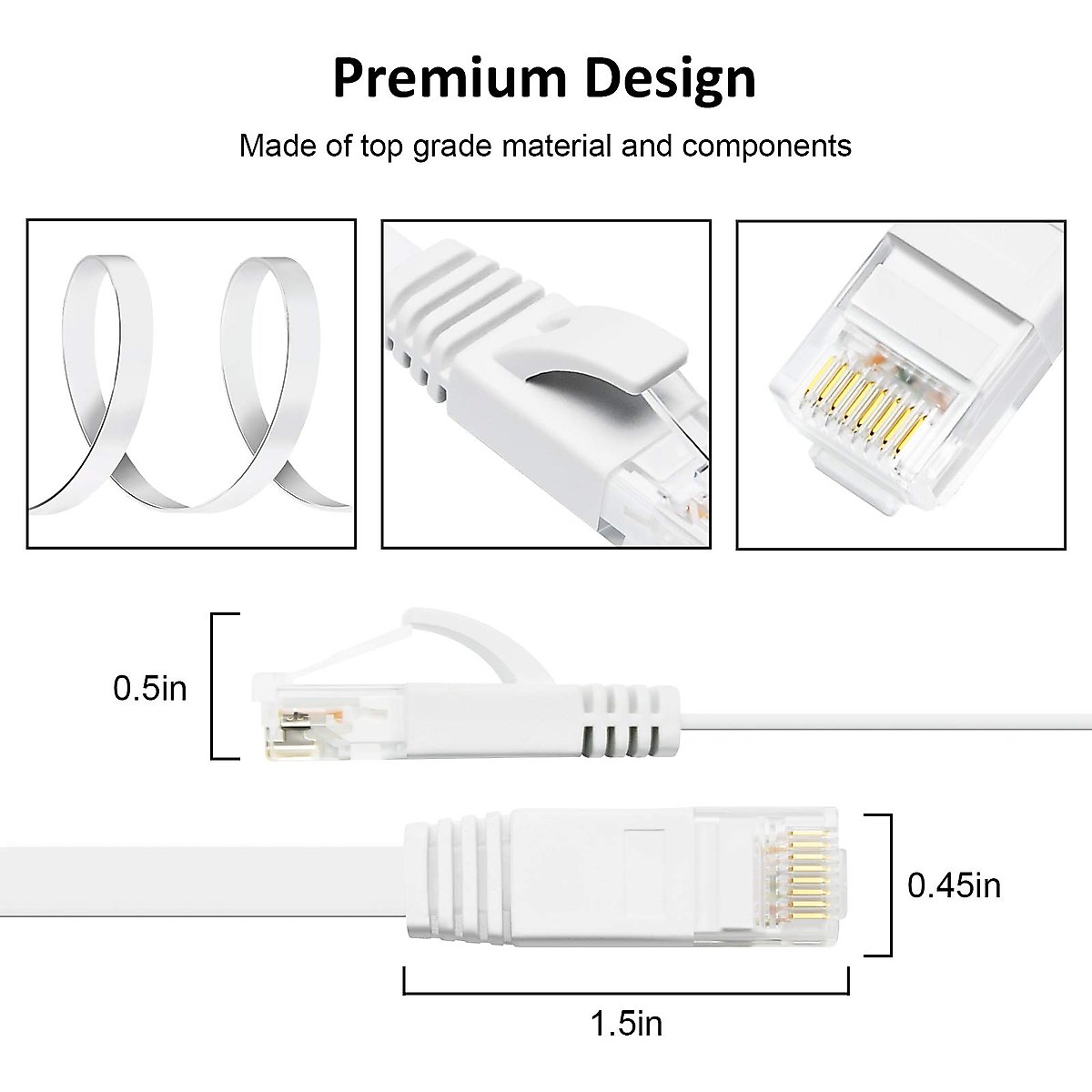 Yauhody CAT 6 Ethernet Cable 3ft 6-Pack White, High Speed Solid Flat CAT6 Gigabit Internet Network LAN Patch Cords, Bare Copper Snagless RJ45 Connector for Modem, Router, Computer (3ft 6 Pack, White)