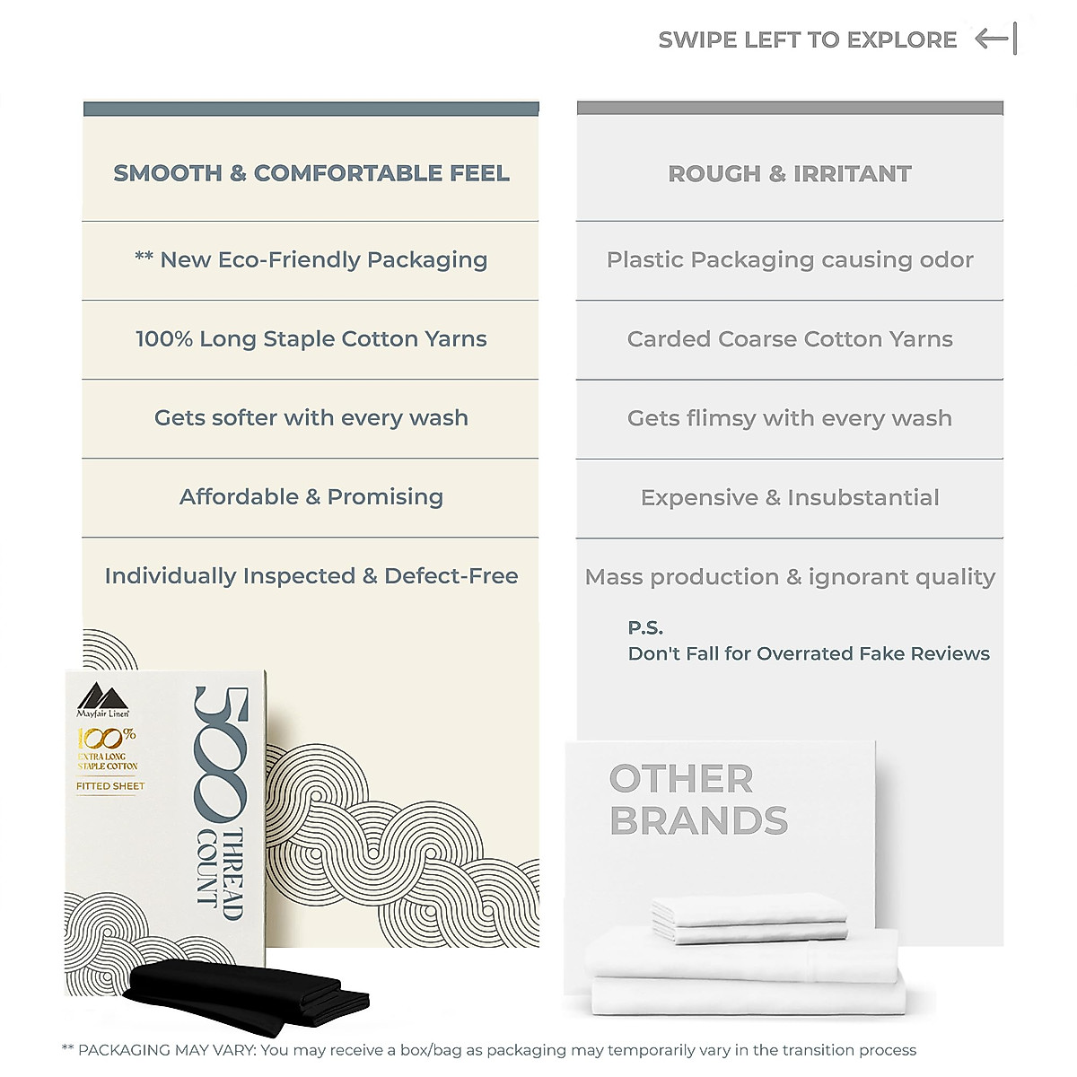 Mayfair Linen Twin XL Fitted Sheet Only - 100% Cotton 500 Thread Count 16" Deep Pocket Fitted Sheet Twin XL, Soft Cooling Sateen Weave Durable Bottom Sheet, Fits College Dorm Mattress, Teens - Black