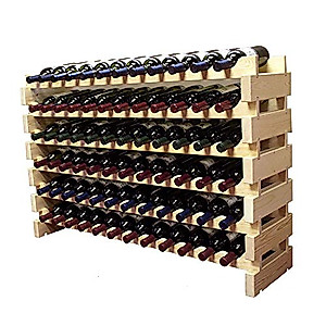 Stackable Modular Wine Rack Wine Storage Rack Wine Holder Display Shelves for Wine Cellar or Basement , Freestanding Wine Rack Thick Wood Wobble-Free (Unfinished, 12 X 8 Rows (96 Slots))