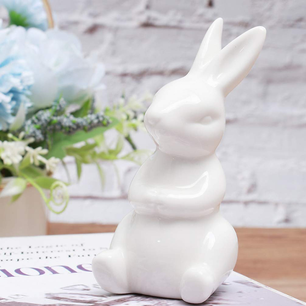 BESPORTBLE 2pcs Ceramics Bunny Figurine Easter White Bunny Figurines Home Decor Rabbits Ornaments for Home Easter Garden Micro Landscape Decor